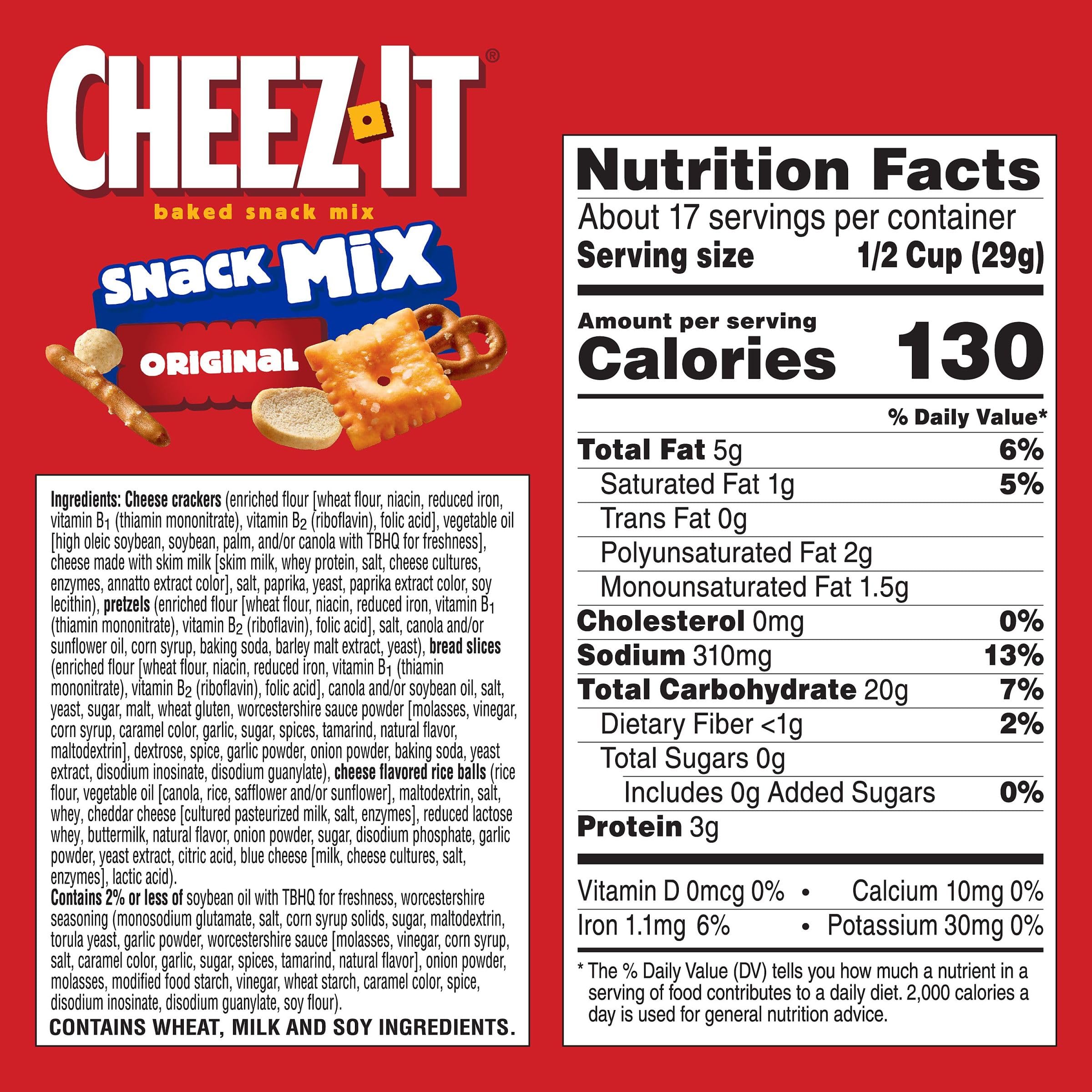Cheez-It Snack Mix, Lunch Snacks, Family Size, Original, 17.8oz Box (1 ...